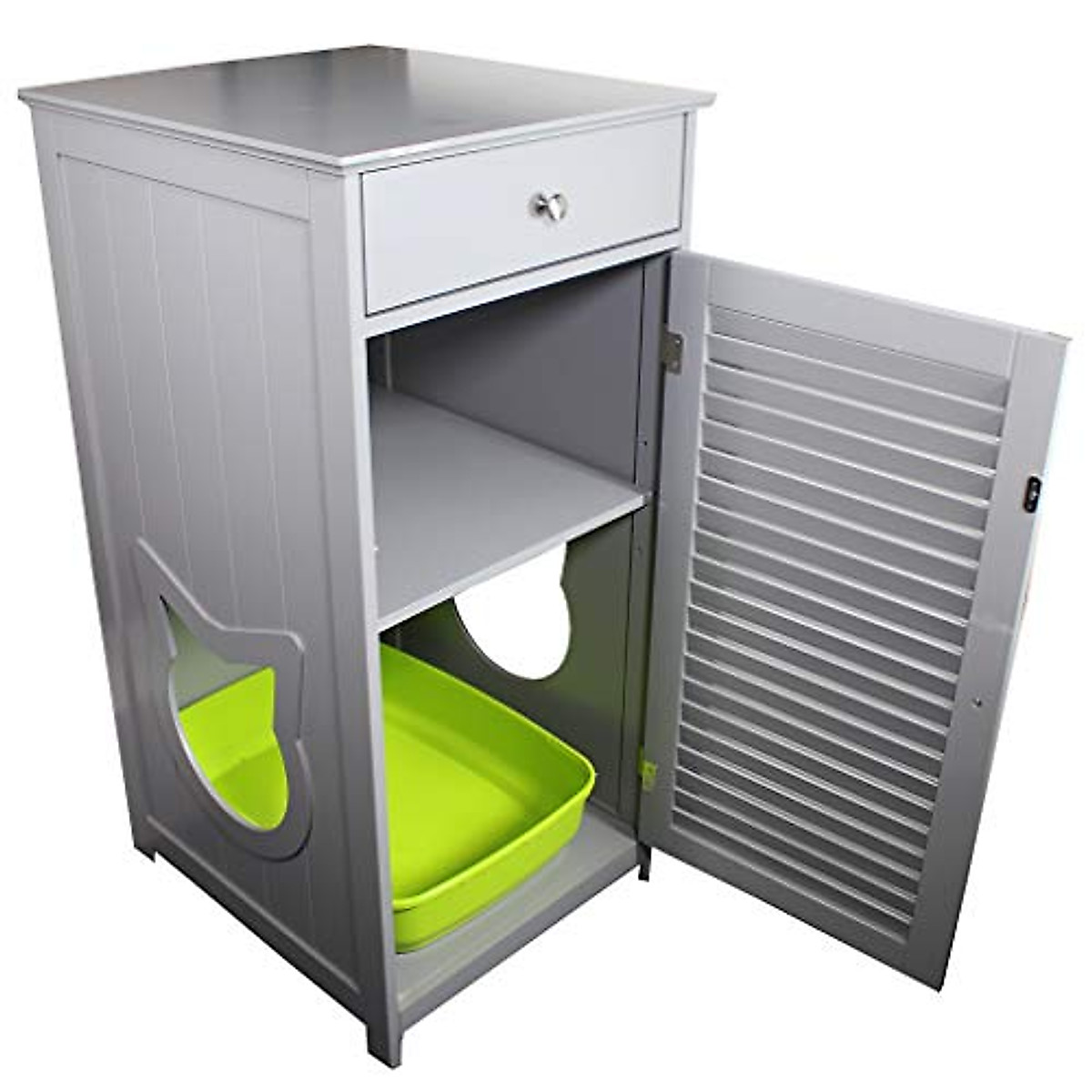 Penn-Plax Cat Walk Furniture: Contemporary Home Cat Litter Enclosure - Storage Drawer, Inner Shelf, and Shutter Style Door - White