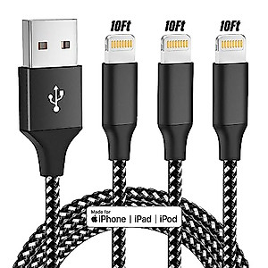 iPhone Charger [Apple MFi Certified] 3Pack 10FT Lightning Cable Fast Charging Cord Nylon Braided Compatible with iPhone 14 13 12 11 X Xs 8 7 6 6s Pro Pro Max Plus Mini and More - (Black)