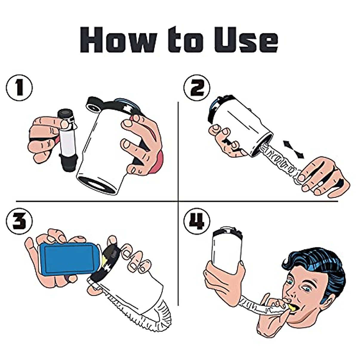 VOMQIDI Portable Can or Bottle Cooler & Cup with Bottle Opener Keychain, 2 Pcs Detachable Expandable Hose to Funnel Your Drink, Cup Lanyard, Built for Party Bar Beer Funnel (Black)