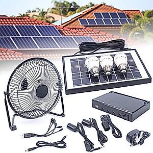 DYRABREST Solar Generator Portable Lighting System Kit, Solar Powered Panel+Fan+3x1W 12V Bulbs