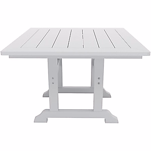 Costaelm Square Outdoor Dining Tables, 43'' Patio Table with Umbrella Hole for 4 Person, Balcony Table, Outdoor Buffet Table, Porch Tables for Outside Lawn Porch Bistro Furniture, White