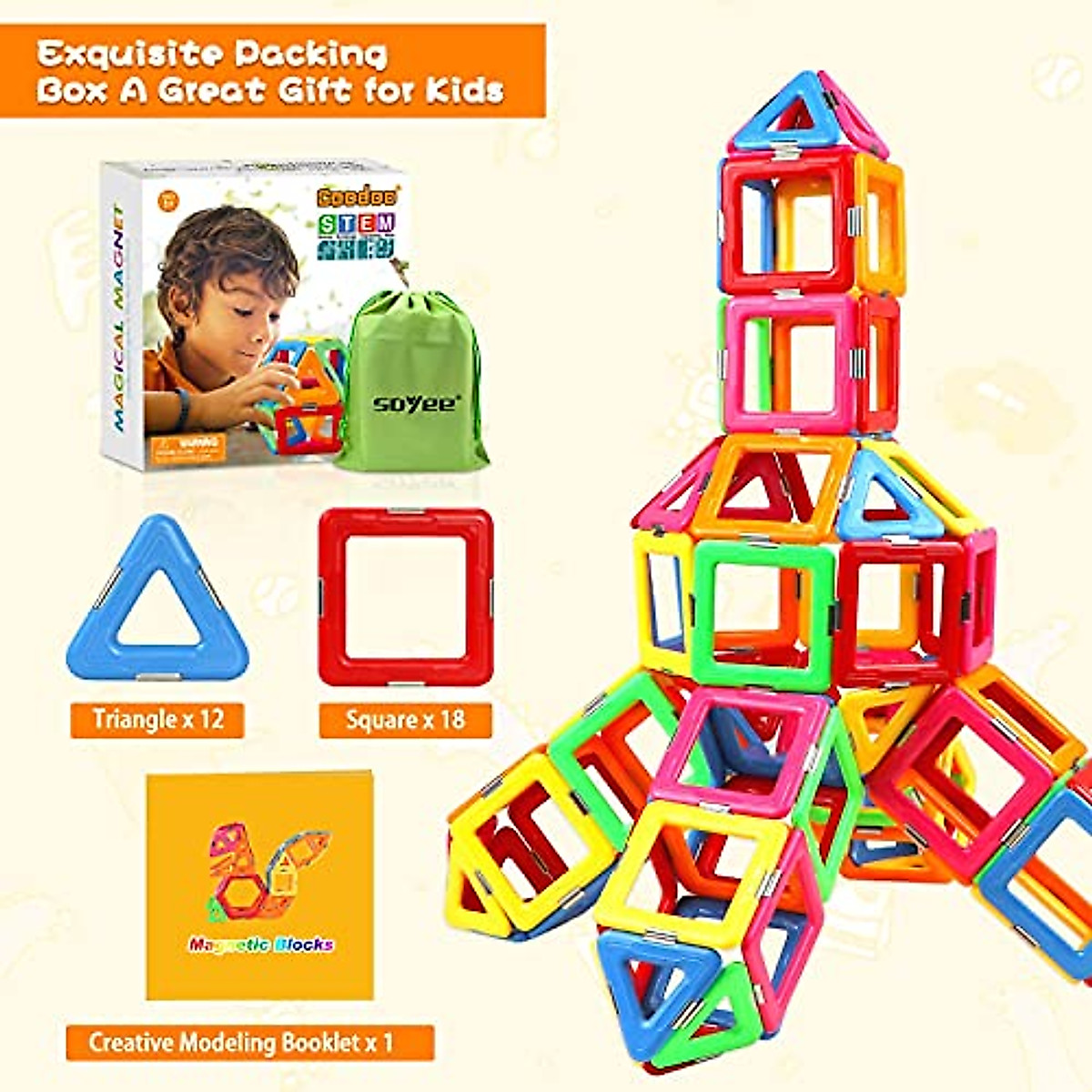 Upgraded Magnetic Blocks Tough Building Tiles STEM Toys for 3+ Year Old Boys and Girls Learning by Playing Games for Toddlers Kids Toys Compatible with Major Brands Building Blocks - STARTER SET