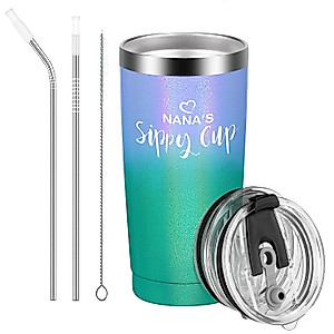 Qtencas Nana Gifts, Nana's Sippy Cup Travel Tumbler, Christmas Mothers Day Birthday Gift for Nana Grandma Grandmother New Nana Mimi Women, Insulated Stainless Steel Tumbler (20 Oz, Glitter)