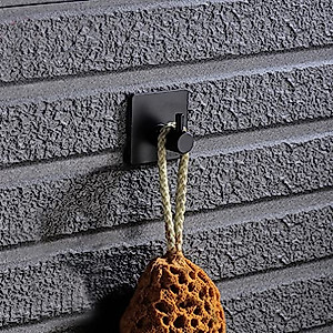 Self Adhesive Hooks 6Pack, 304 Stainless Steel Adhesive Coat Hooks, Sticky Towel Hooks, 4Pack Anti-Rust Waterproof Hooks for Kitchen Bathroom Office Toilet, No Drill Glue Needed (4PCS Black)