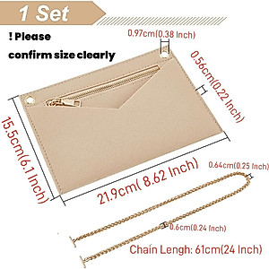 WADORN 1 Set Purse Organizer Insert Conversion Kit with Gold Chain, 8.62x6.1 Inch Felt Handbag Organizer Insert 24 Inch Chain Inner Pocket Liner Clutches Envelope Bag Handbag Convert Accessory, Beige