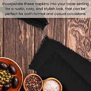 Cotton Clinic Cloth Dinner Napkins Fringes – Perfect Everyday Use Table Napkins – Soft Durable Washable – Ideal for Party Wedding Christmas Easter – Set of 12-20x20 inches Black Napkins