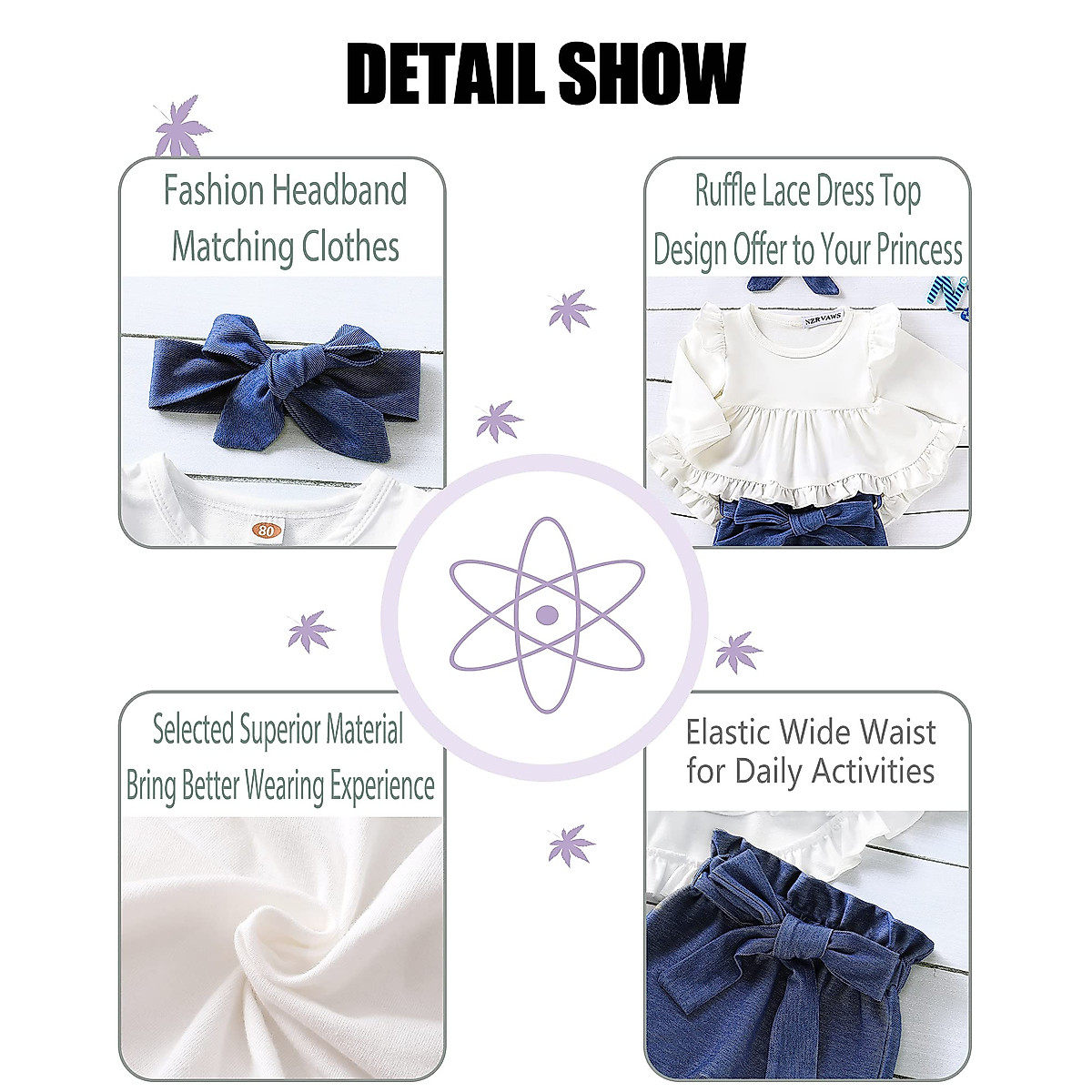 NZRVAWS 12 Months Baby Girls Clothes Infant Outfit 6 Months Toddler Long Sleeve Ruffle White Shirt Tops + Denim Blue Long Pants Fall Winter