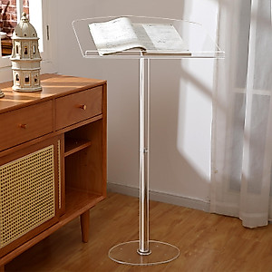 Barydat 23.6 x 15.7 x 43.3 Inch Pulpits for Churches Acrylic Podium Stand Angle Adjustable Clear Podium Portable Church Podium Modern Foldable Lectern for Weddings Classroom Church Concert Speech