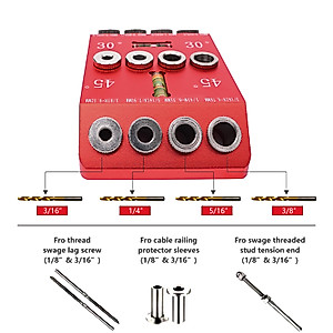 DIRAEEN 30 45 90 Angle Drill Guide Jig with 4 Drill Bits-Portable Drill Guide for Angled Holes and Straight Hole, All Metal Jig for Stairs Handrail, Cable Railing, Deck, Wood Post, Level design