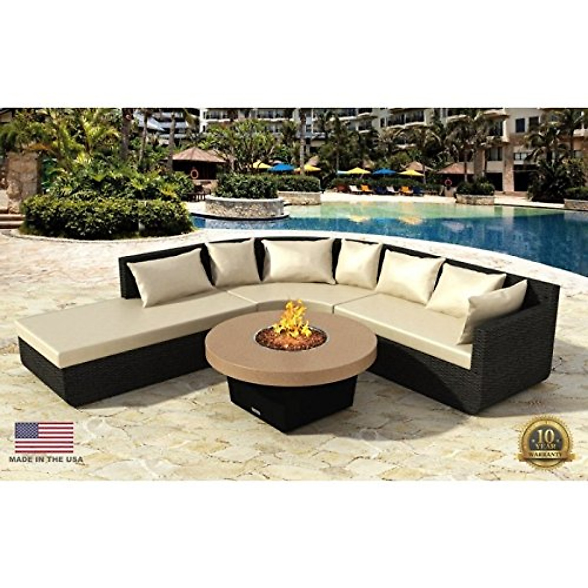 COOKE Parkway Circular Fire Pit Table - 48 Diam - Natural Gas - Black Powdercoat Top - Grey Texture Powdercoat Base
