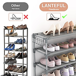 LANTEFUL 10 Tiers Shoe Rack 50 Pairs Large Capacity Tall Shoe Organizer Sturdy Shoe Storage with Two Hooks Space Saving Metal Wide Shoe Rack for Closet, Entryway, Bedroom, Grey