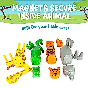 Magnetic Mix or Match Jungle Animals Toy Play Set, 16 Pieces