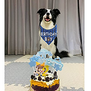 Waghaw Dog Birthday Party Supplies, Dog Birthday Bandana Girl Boy Scarf and Dog Birthday Hat for Small Medium Large Dogs Pets (Blue one, Small (Pack of 1))