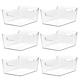 Set of 6 Refrigerator Organizer Bins, Pantry Organization and Storage, Clear Plastic Stackable Food Storage Bins with Handles, for Refrigerator, Freezer, Cabinet, Kitchen, BPA Free
