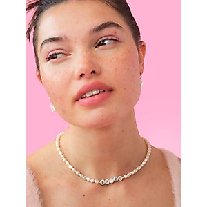 xo, Fetti Bride Freshwater Pearl Beaded Necklace, 14" Choker, Gold Letter Beads Jewelry | Bachelorette Party Decorations, Bridesmaid Gift, Bridal Shower, Wedding