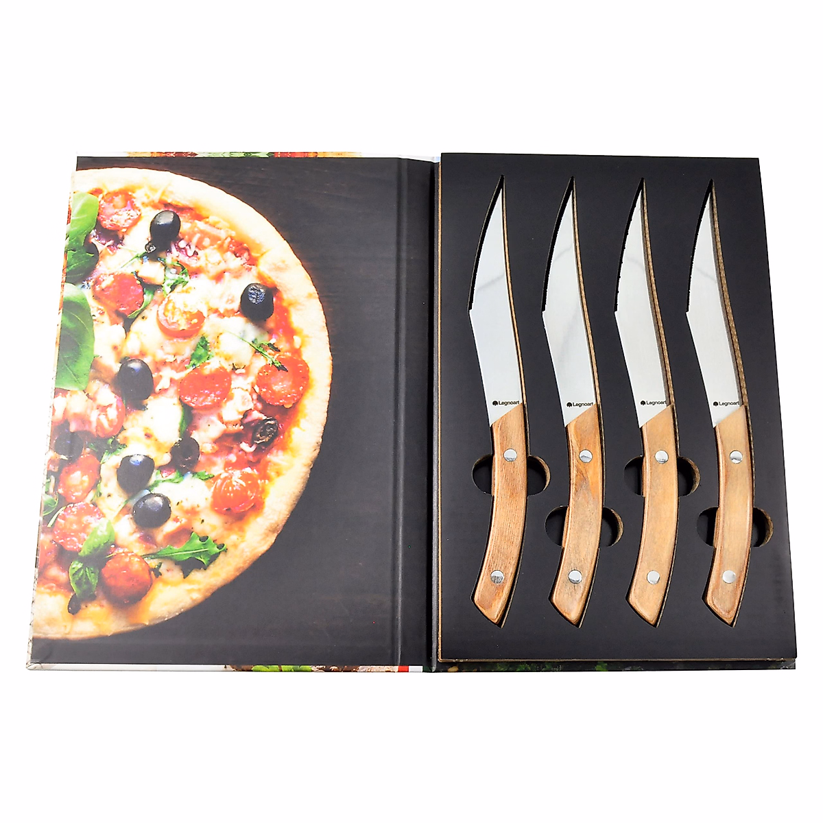 Legnoart Napoli 4-Piece Stainless Steel Pizza and Steak Knife Set with Light Wood Handle