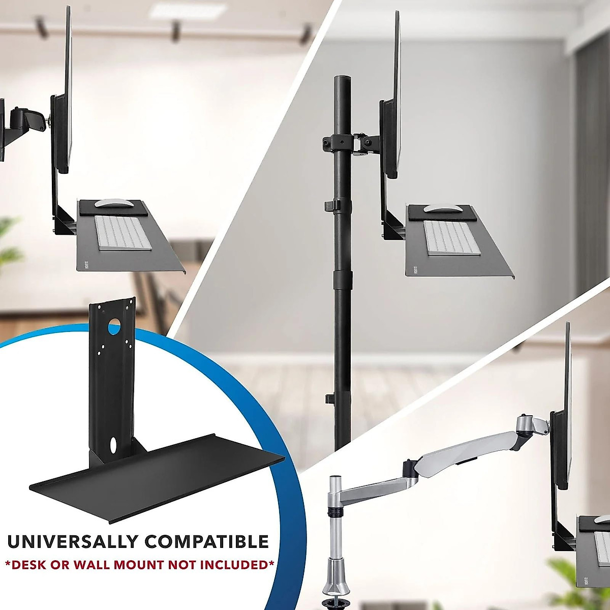 Mount-It! Monitor and Keyboard Wall Mount, Standing Workstation VESA Keyboard Tray Platform, 26 Inch Wide Platform with Surface for Mouse Pad (MI-7917)