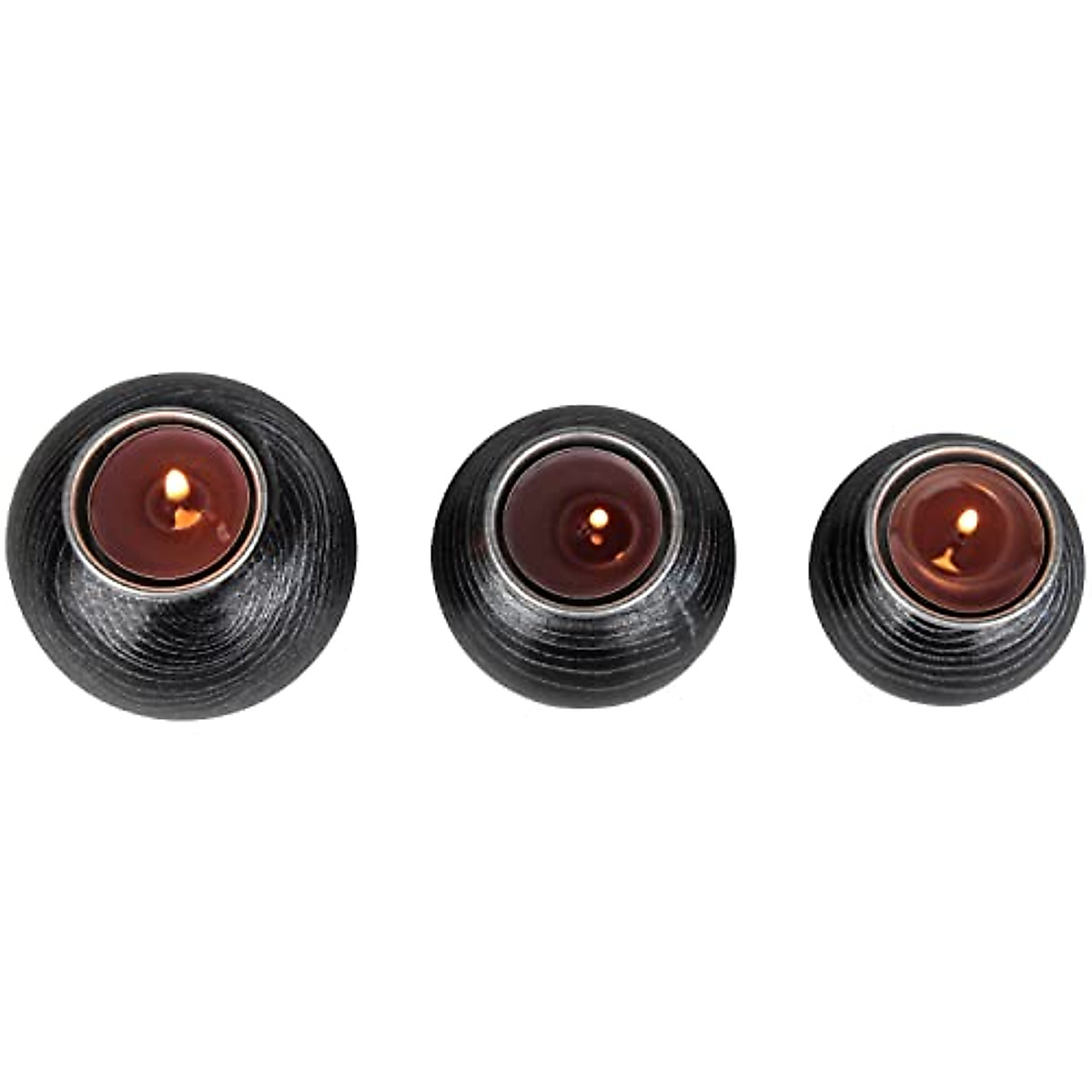 Vixdonos Wood Rustic Tea Light Candle Holder Set of 3 Black Round Votive Candle Holders with Elegant Carved Tree Texture