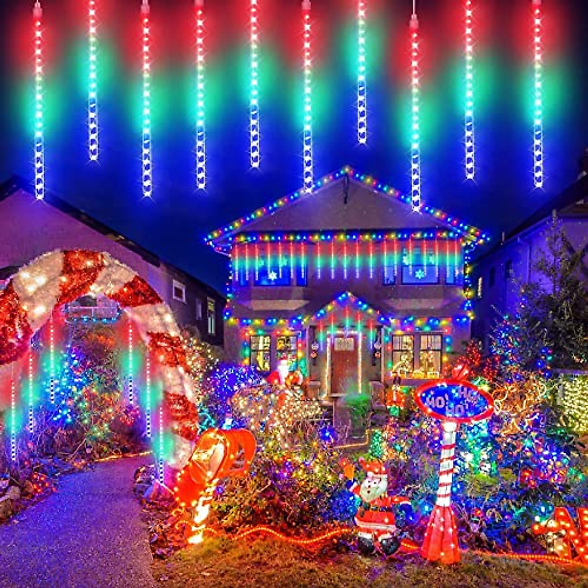 GUOYUYU Meteor Shower Rain Light 50cm 10 Tubes 480 LED Waterproof Icicle Cascading Icicle String Light Snow Falling for Home Decor Wedding Garden, Multicolor