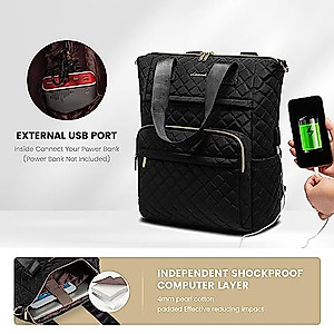 LOVEVOOK Laptop Backpack for Women 15.6 inch,Diamond Quilted Convertible Backpack Tote Laptop Computer Work Bag,Cute Womens Travel Backpack Purse College Teacher Carry on Back pack with USB Port,Black