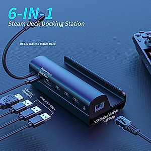 Catlyn Deck Dock for Steam Deck/ROG Ally, 6-in-1 Docking Station with 45W Charger, HDMI 2.0 4K@60Hz, Gigabit Ethernet 1000Mbps, 3 USB-A 3.0 and USB-C PD, for ASUS Lenovo Legion Go MSI Claw Hub