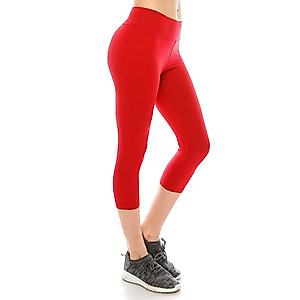 ALWAYS Women High Waisted Capri Leggings - Premium Buttery Soft Stretch Solid Basic Yoga Workout Pants Red Plus