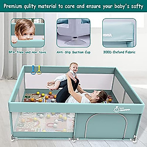 Baby Playpen with Mat,Playpen for Babies and Toddlers,71”x59”Extra Large Baby Playpen,Sturdy Safety Indoor & Outdoor Kids Activity Play Center with Anti-Slip Suckers and Zipper Gate.