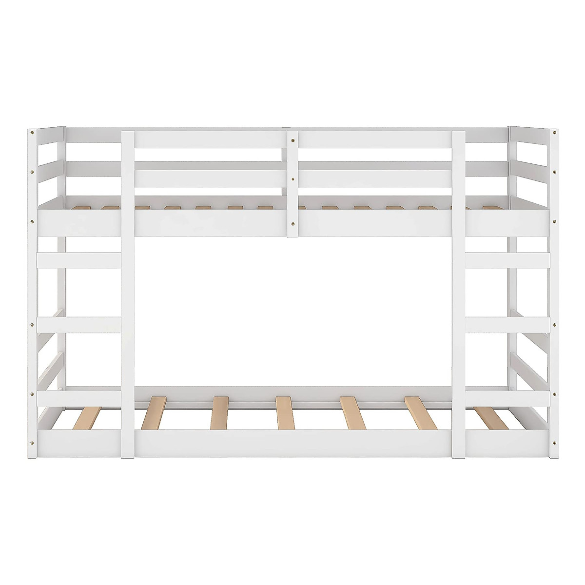 Prohon Twin Over Twin Bunk Bed for Kids Teens, Low Bunk Bed with Ladder and Guard Rail, Space Saving Bunkbed Solid Wood Slats Support No Box Spring Needed, Gray