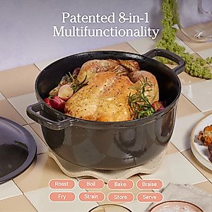 Our Place Cast Iron Perfect Pot | 6-in-1 Multifunctional 5.5 Qt. Toxin-Free Enameled Dutch Oven with Self-Basting Lid | Hot Grips & Beechwood Scraper | Induction Cooktop and Oven Safe | Char