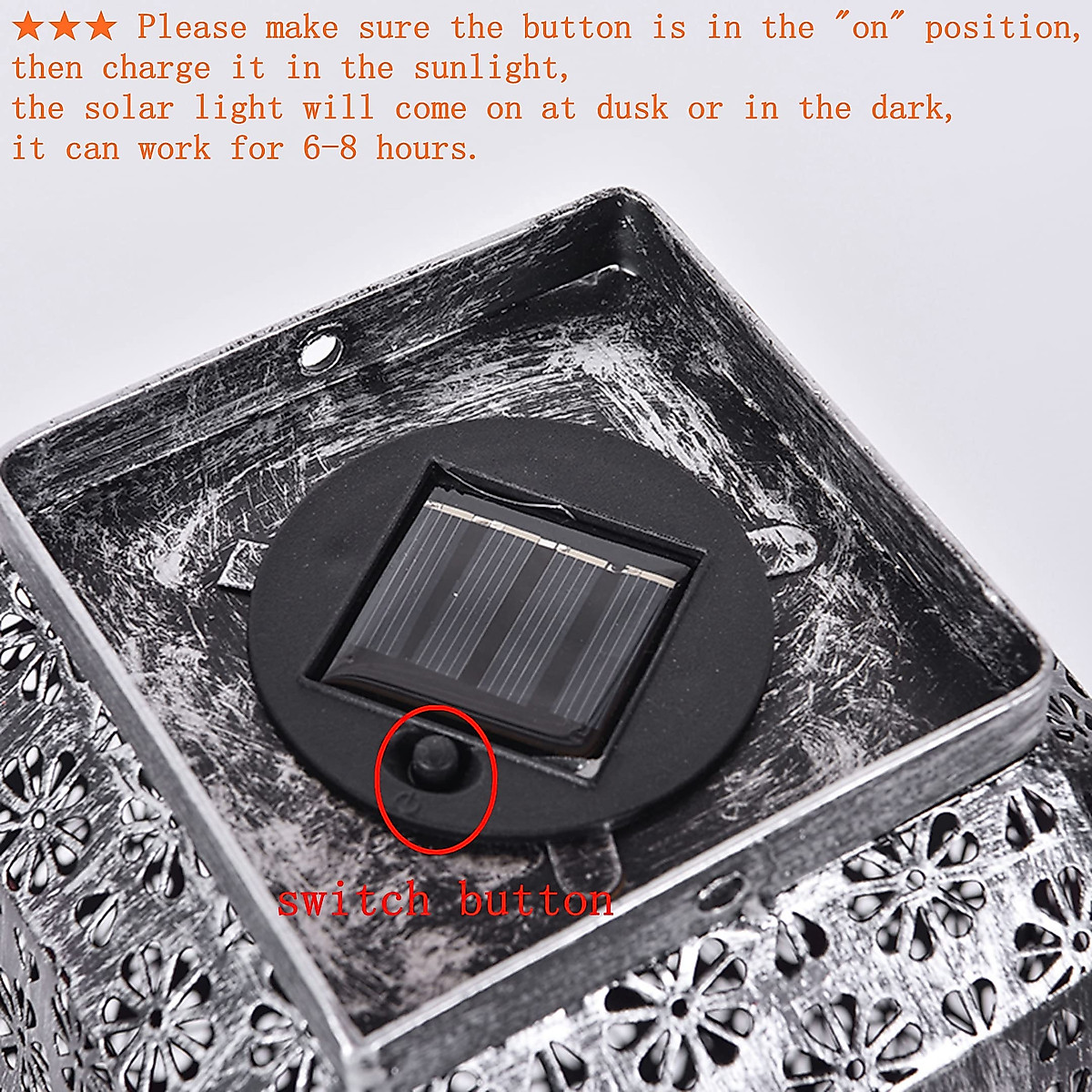 MicDecor 2 PackWrought Iron Solar Palace Lanterns in The Garden, Solar Lights in The Lakeside (Silver)