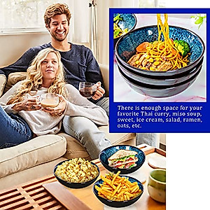 TochilyMoM Large Stackable Snowflake Blue Glaze Pasta Bowls,Wide and Deep Thickened Serving Bowls for Salads, Curry, Ramen, Pho. Microwave and Dishwasher Safe,30 oz 8" Ceramic ramen Bowls