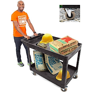 Stand Steady Original Tubstr XL Outdoor Cart with Heavy Duty Wheels - Two Shelf Utility Cart Supports up to 500 lbs, Tub Carts with Deep Shelves and Shock Absorbent Wheels (Black, 45.5in x 24.5in)