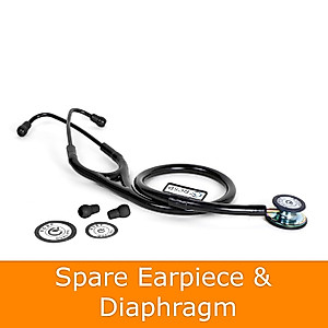 Acoustic Stethoscope For Doctors, Nurses Royal Rainbow Finish Professional Monitoring Stethoscope with Flexible Tube Soft Sealing Ear Knobs Stainless steel Cardiology Black