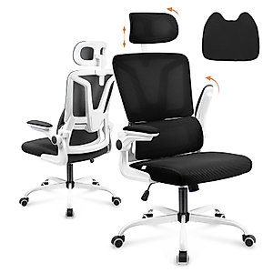 Soontrans Black Ergonomic Office Chair with Lumbar Support Pillow, Mesh Office Chair with Headrest & Adjustable Arms, Rocking Office Desk Chair, Comfortable Ergonomic Chair, Ergo Chair