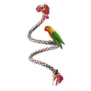 Bird Spiral Rope Perch, Cotton Parrot Swing Climbing Standing Toys, Bird Cage Toy for Lovebirds Budgies Tiels Green Cheek Conures Senegals Quaker Parakeets (S)