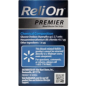 ReliOn Premier Blood Glucose Test Strips, 100 Ct (2 pk)