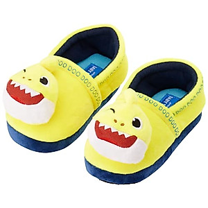 Nickelodeon Kids Baby Shark Slippers - Baby Shark Plush Slip-On Fuzzy Slippers (Boys/Girls), Size 9-10 Toddler, Yellow