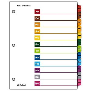 Cardinal OneStep Binder Dividers, 12-Tab Monthly, Customizable Table of Contents, Reversible Multicolor Tabs, 1 Set (60318CB)