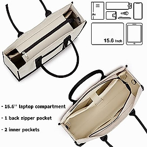 LOIDOU Laptop Tote Bag for Women 15.6 inch Canvsa Work Tote Bag Computer Bag Large Capacity Teacher Handbag Shoulder Bag