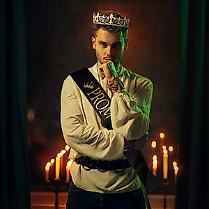 Lyrow 4 Pcs Prom Crowns and Sashes Set Halloween Prom King and Queen Tiara with Sash Birthday Party Graduation Accessories(Gold, Black)