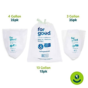for: good Compostable 3 Gallon Food Scrap Bags – Biodegradable Compost Bin Liner – Extra Strong, Tear and Leak Resistant Food Waste Bags, 25 Count, None
