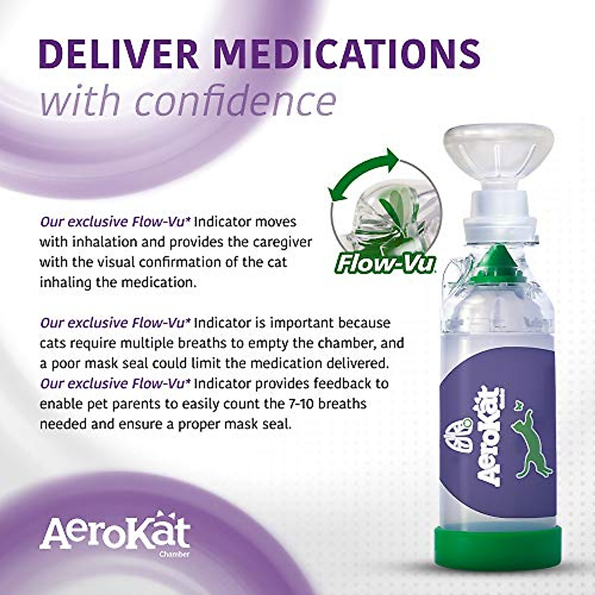 The Original AEROKAT* Feline Aerosol Chamber Inhaler Spacer for Cats and Kittens with Exclusive FLOW-VU* Indicator