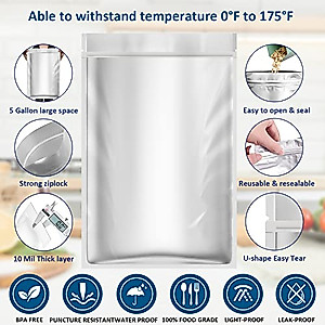20 PCS 5 Gallon Food Storage Bags- 10 Mil Thick Resealable Mylar Bags with 2000cc Oxygen Absorbers for Home, kitchen, Camping, Hiking, Boat, Long Trips, Fishing, Travelling, Beach Food Storage