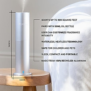 Hotel Collection - Mini Studio Scent Essential Oil Diffuser - Therapeutic Aromatherapy - Cold-Air Diffusion Technology - 400 sq. ft. Coverage - Waterless Air Diffuser for Home, Office & Hotel - Silver