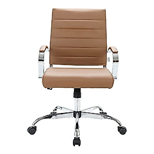LeisureMod Benmar Modern Mid-Back Adjustable Swivel Leather Office Chair (Brown)