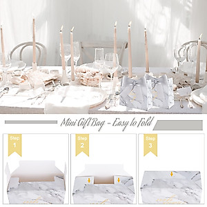 SHAIDOJIO 𝟐𝟒 𝐏𝐜𝐬 Small Thank You Gift Bags, Party Favor Bag Treat Box with Bow Ribbon, Marble Pattern Mini Paper Gift Bags Bulk for Wedding, Birthday, Bridal Shower, Baby Shower (4.5x1.8x4 Inch)