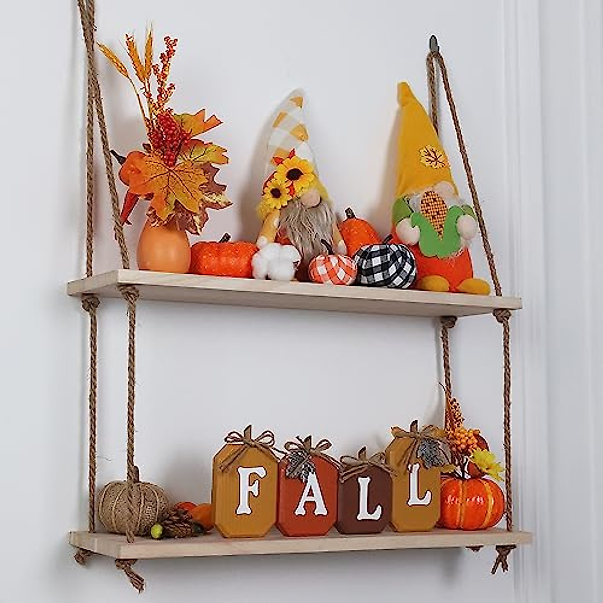 DEWBIN Fall Decorations for Home, Pumpkin Wood Sign with Fall Lettered for Fall Decor, Decorative Wooden Block Set Thanksgiving decor for Tables, Tiered Tray, Mantel, Thanksgiving