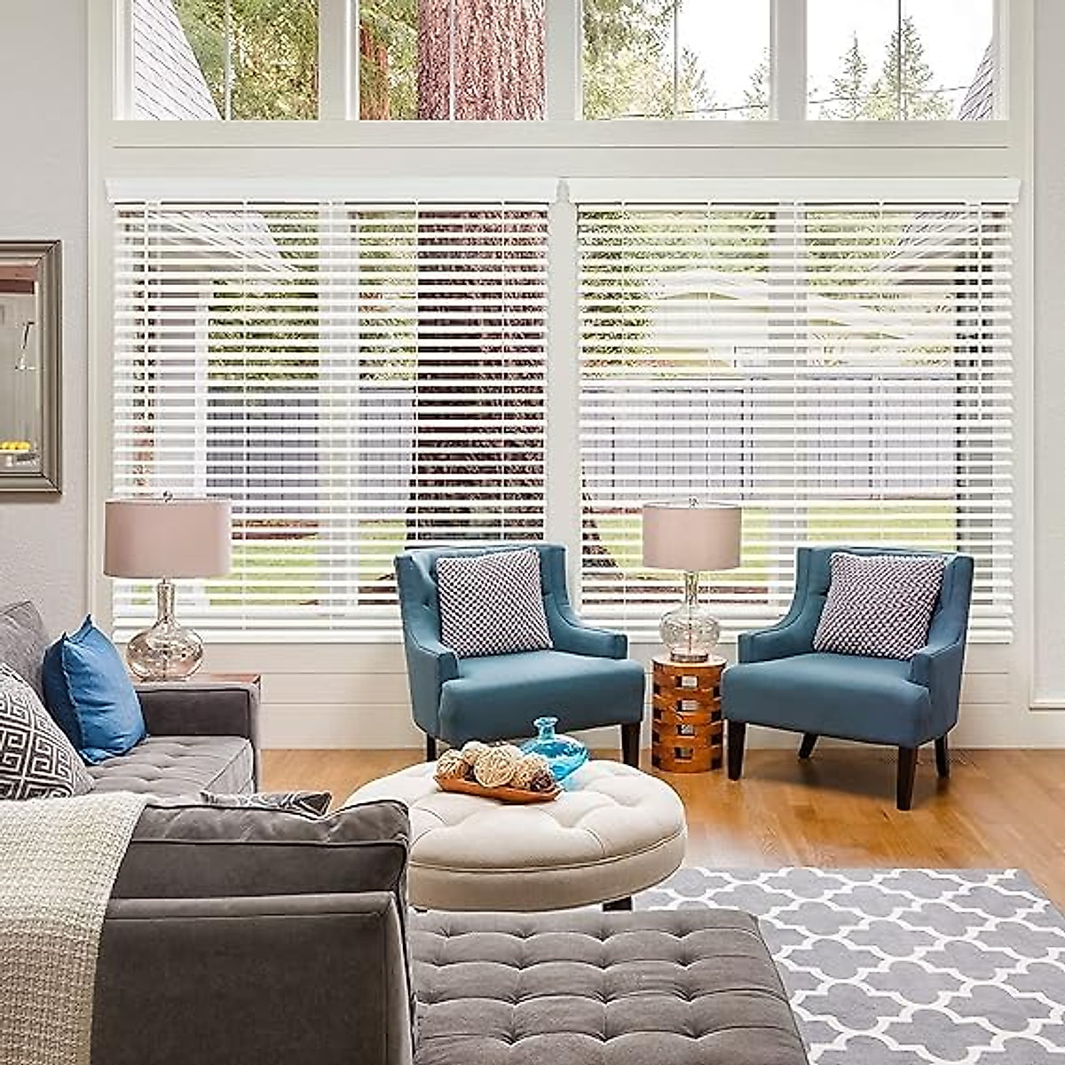 CALYX INTERIORS 2" Slat Faux Wood Blind with Royal Valance, Cordless, 22.5"W x 36"H, Snow White