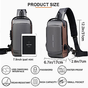 HOXSURY Sling Backpack USB Anti-Theft Waterproof Chest Daypack Casual Shoulder Bag (Grey)