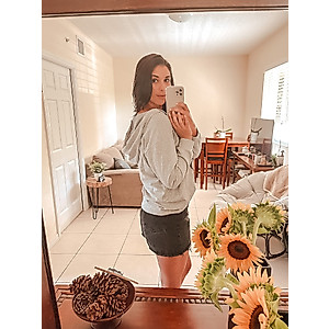 Ezcosplay Women Casual V Neck Hoodies Oversized Sweatshirt Long Sleeve Pullover Tops Gray